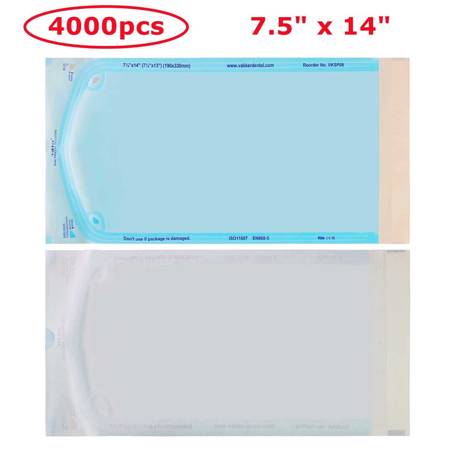 Vakker (7.5" x 14" 4000pcs) Self Sealing Sterilization Pouches ...