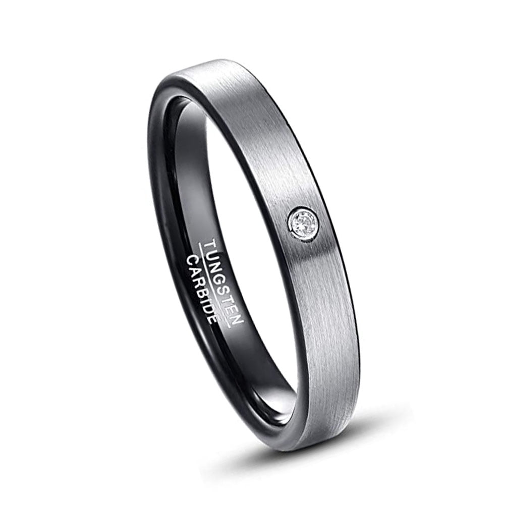 Vakki 4mm Duo Tone Silver Tungsten Carbide Ring with Cubic Zirconia ...