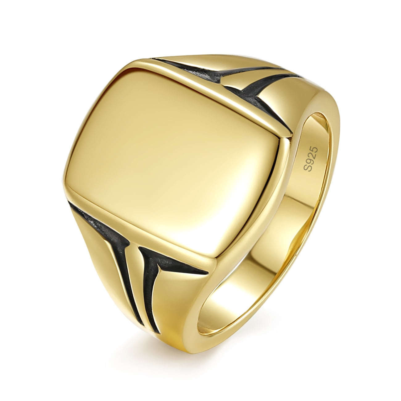 Vakki Mens 925 Sterling Silver Square Signet Ring for Men Silver 18k ...