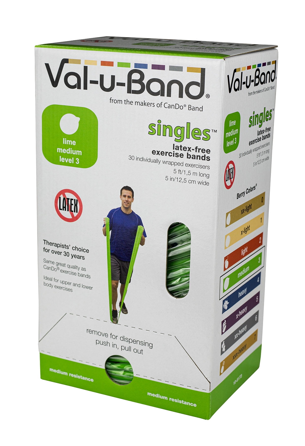 Val-u-Band exercise band, latex-free, 5-foot Singles, lime (3), 30 each ...