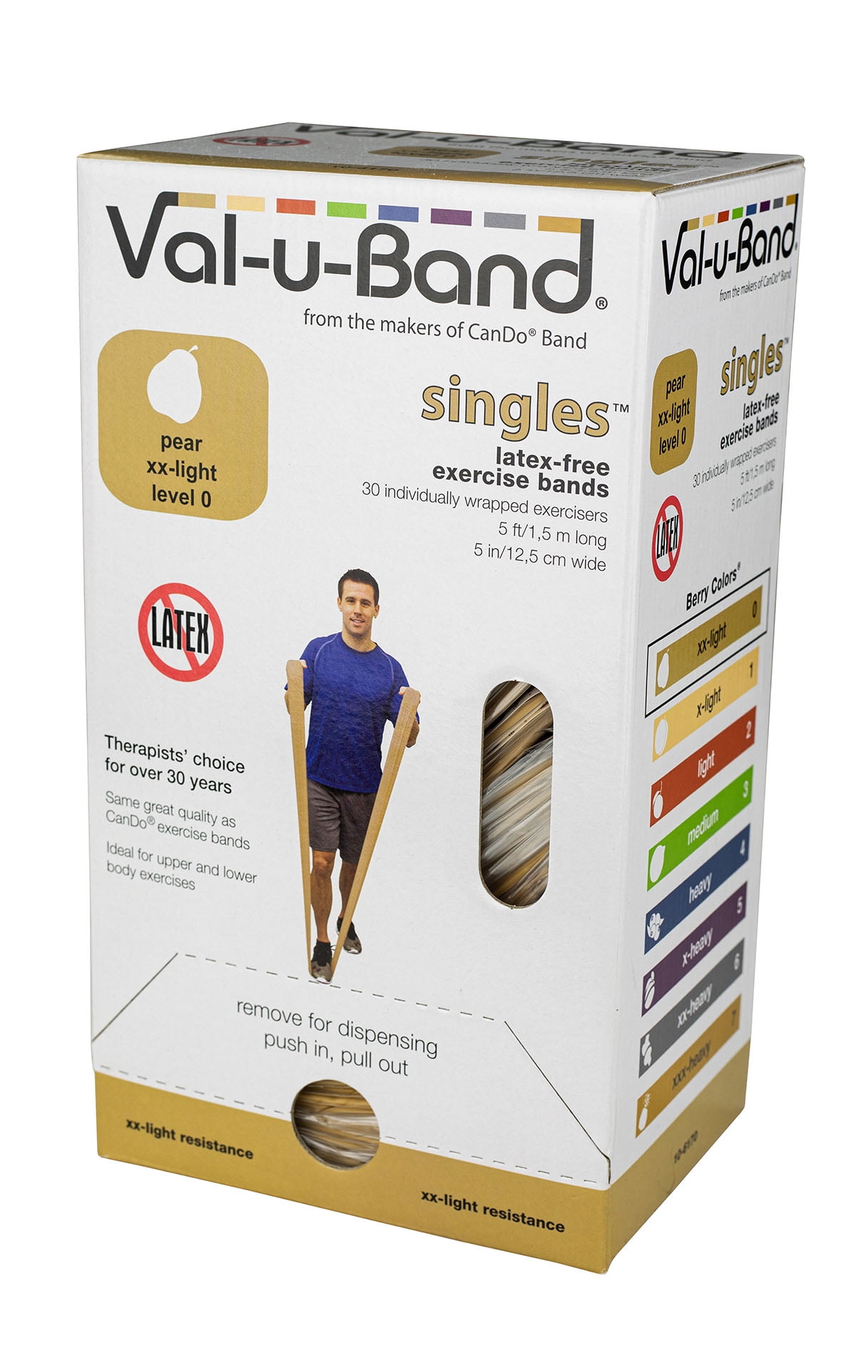 Val-u-Band exercise band, latex-free, 5-foot Singles, pear (0), 30 each ...