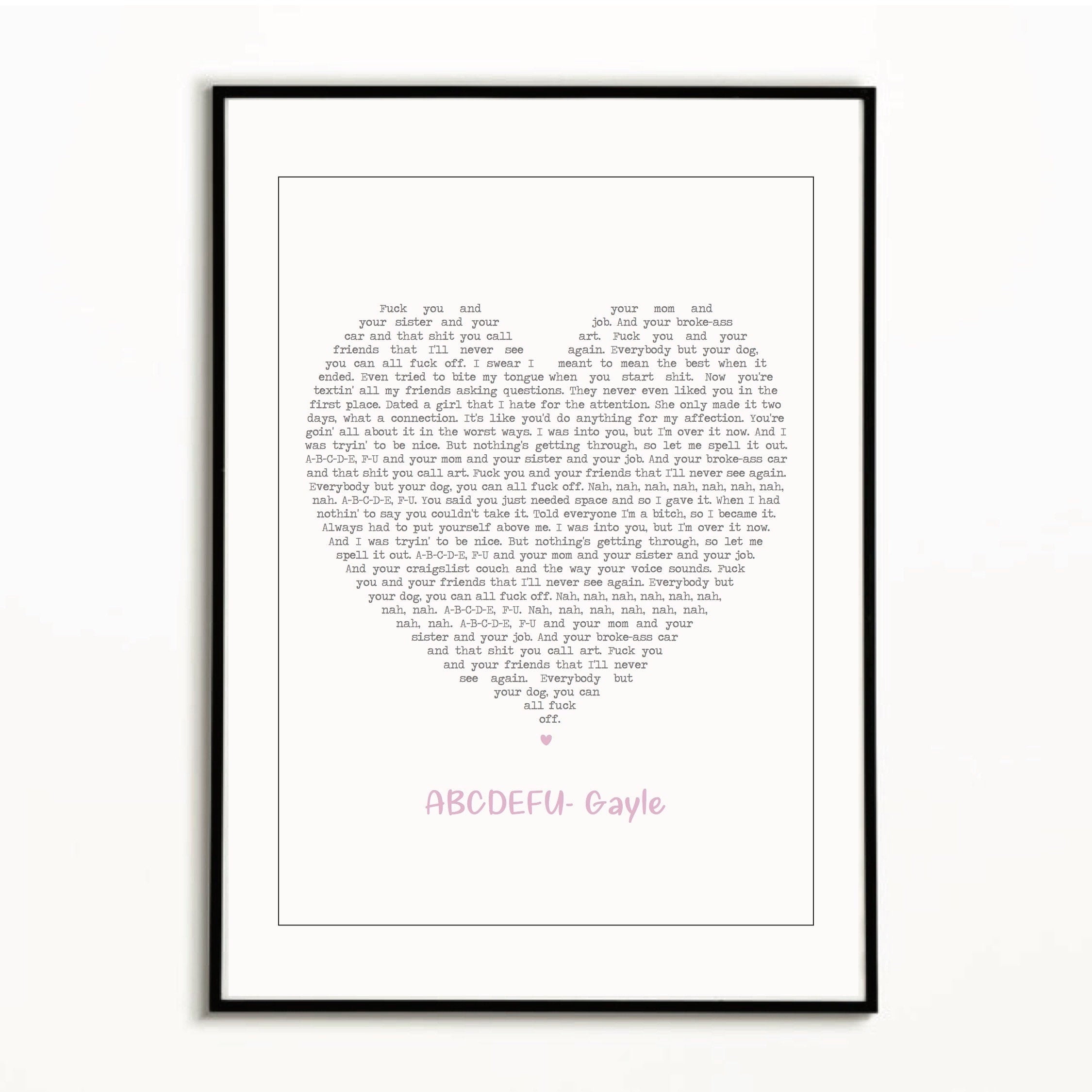 ValCoPo ABCDEFU Song Lyrics, Gayle break up lyrics Print - Walmart.com