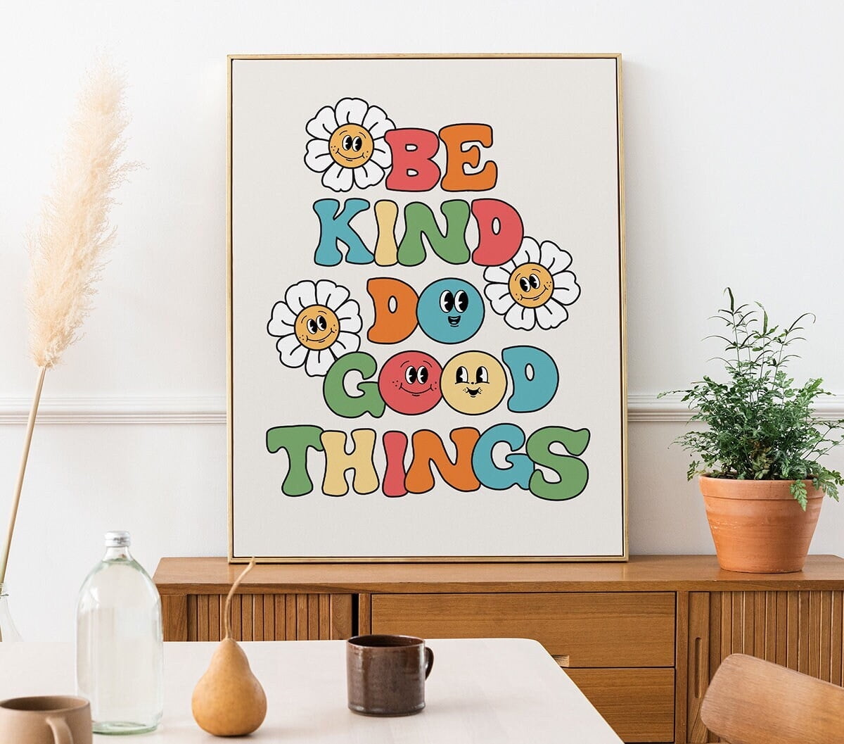 ValCoPo Be Kind Wall Art Print Retro Type Aesthetic Poster, 60s 70s ...