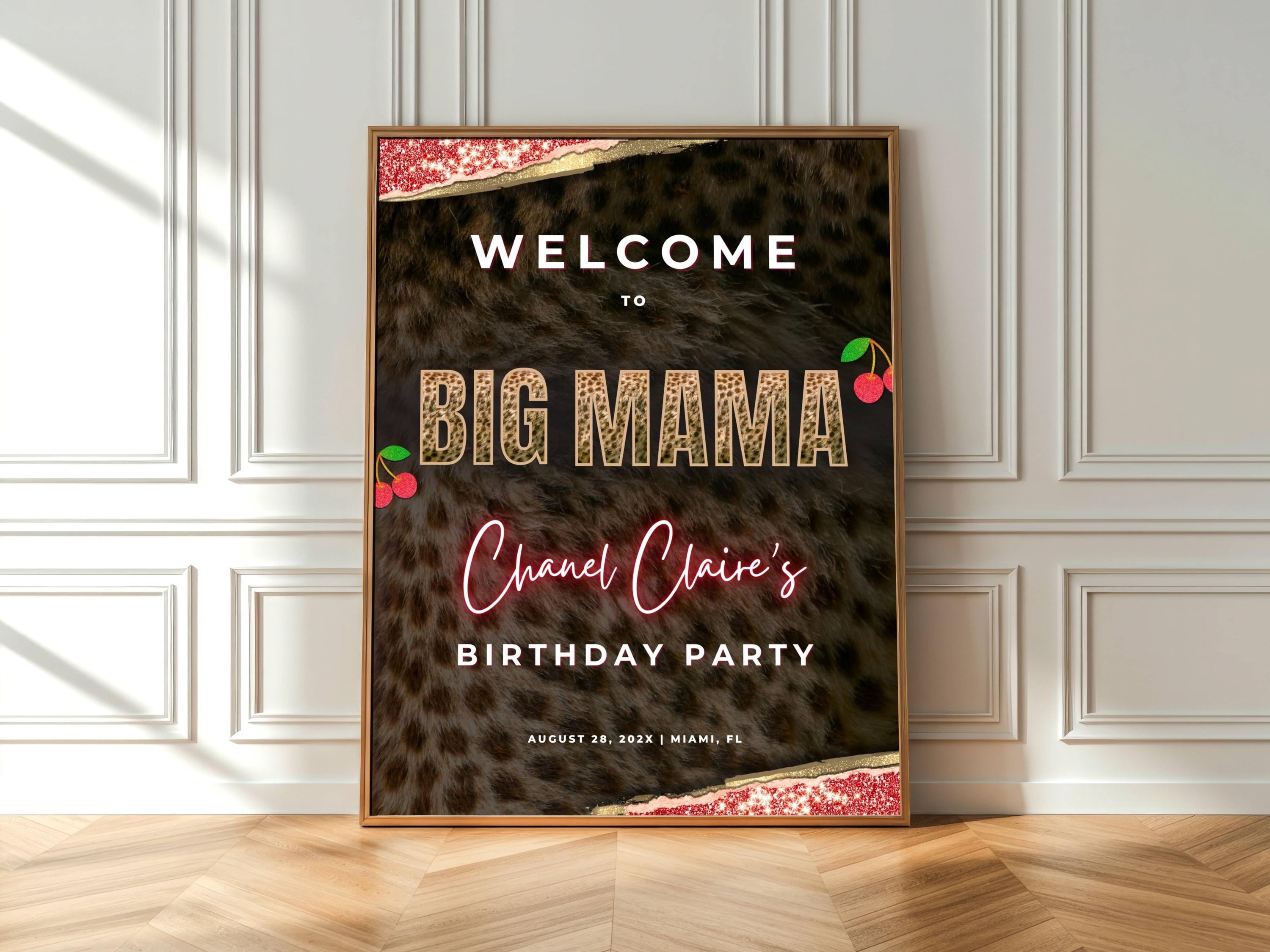ValCoPo Big Mama Cheetah Print Birthday Welcome Sign- Editable Leopard ...