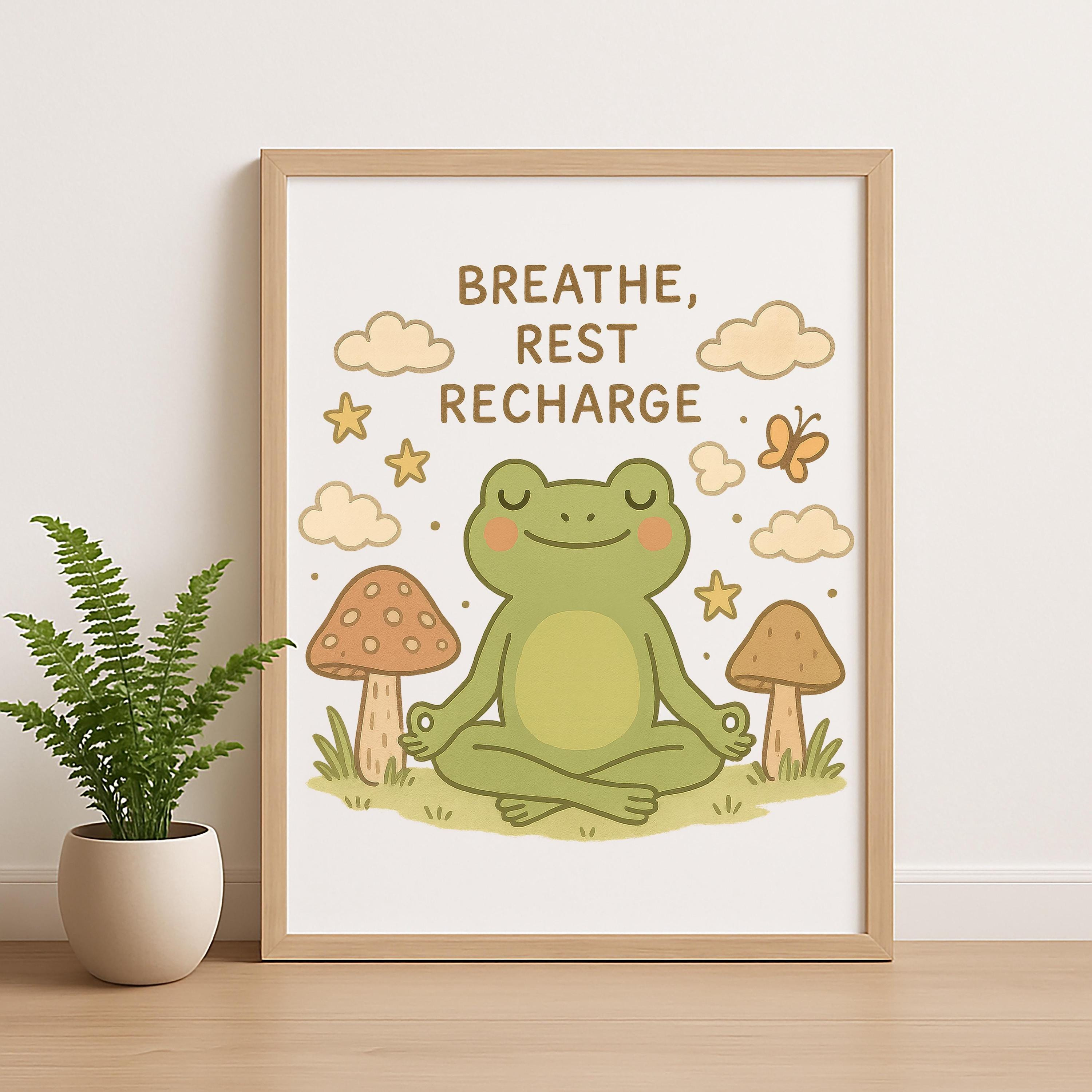 ValCoPo Breathe Rest Recharge Frog Art Print – Cute Meditating Frog ...