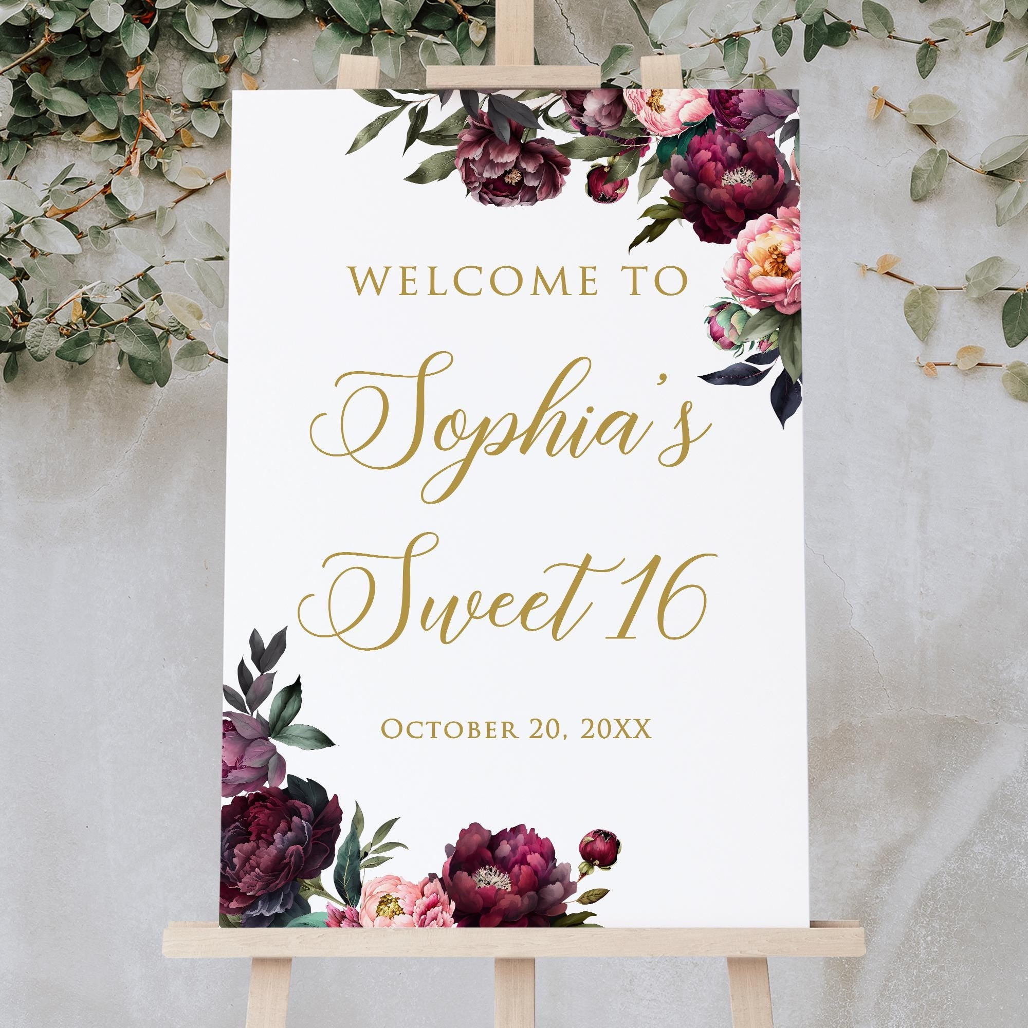 ValCoPo Burgundy Sweet Sixteen Welcome Poster, Foam Board or Poster ...