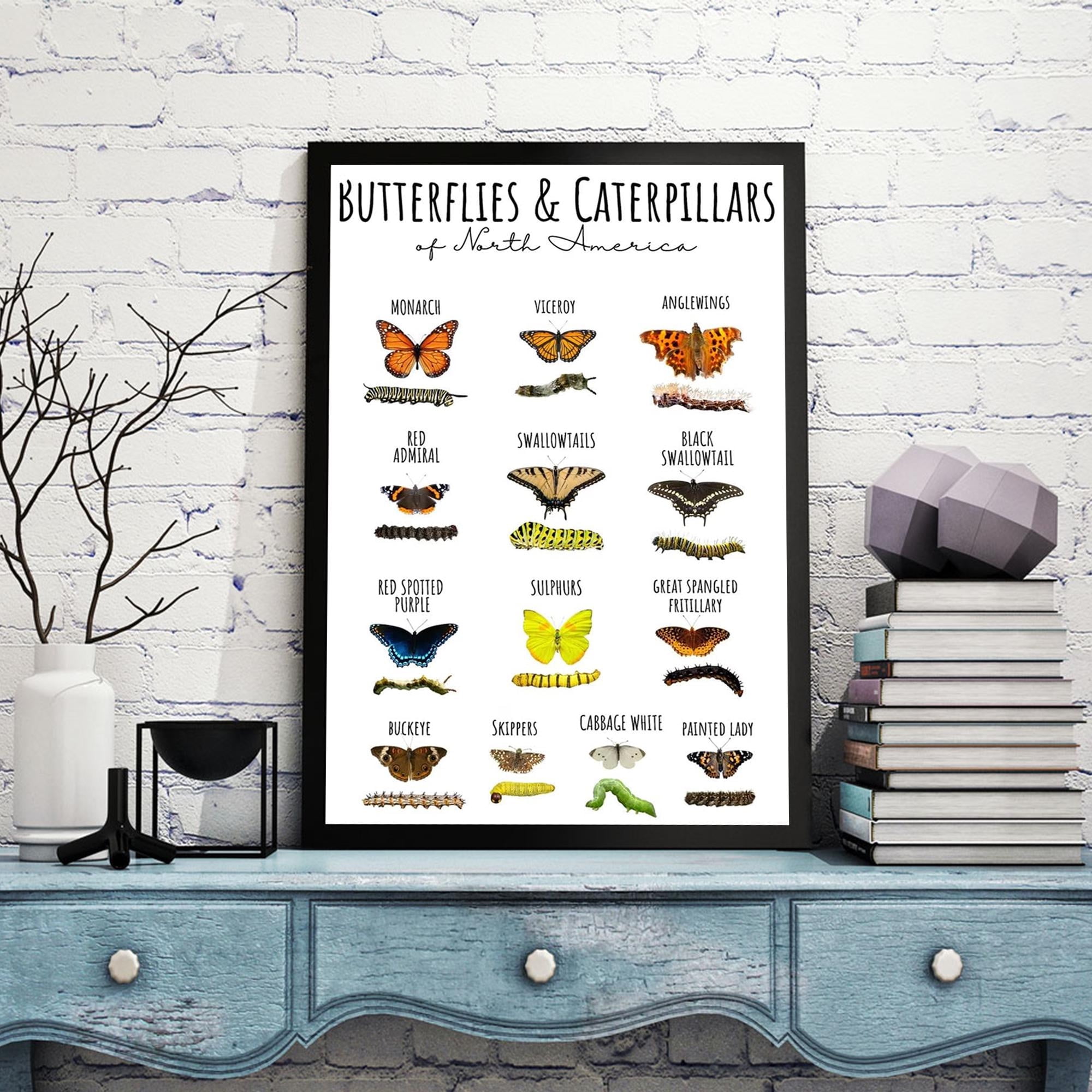 ValCoPo Caterpillars North Poster, Knowledge Wall Art, Retro Butterfly ...
