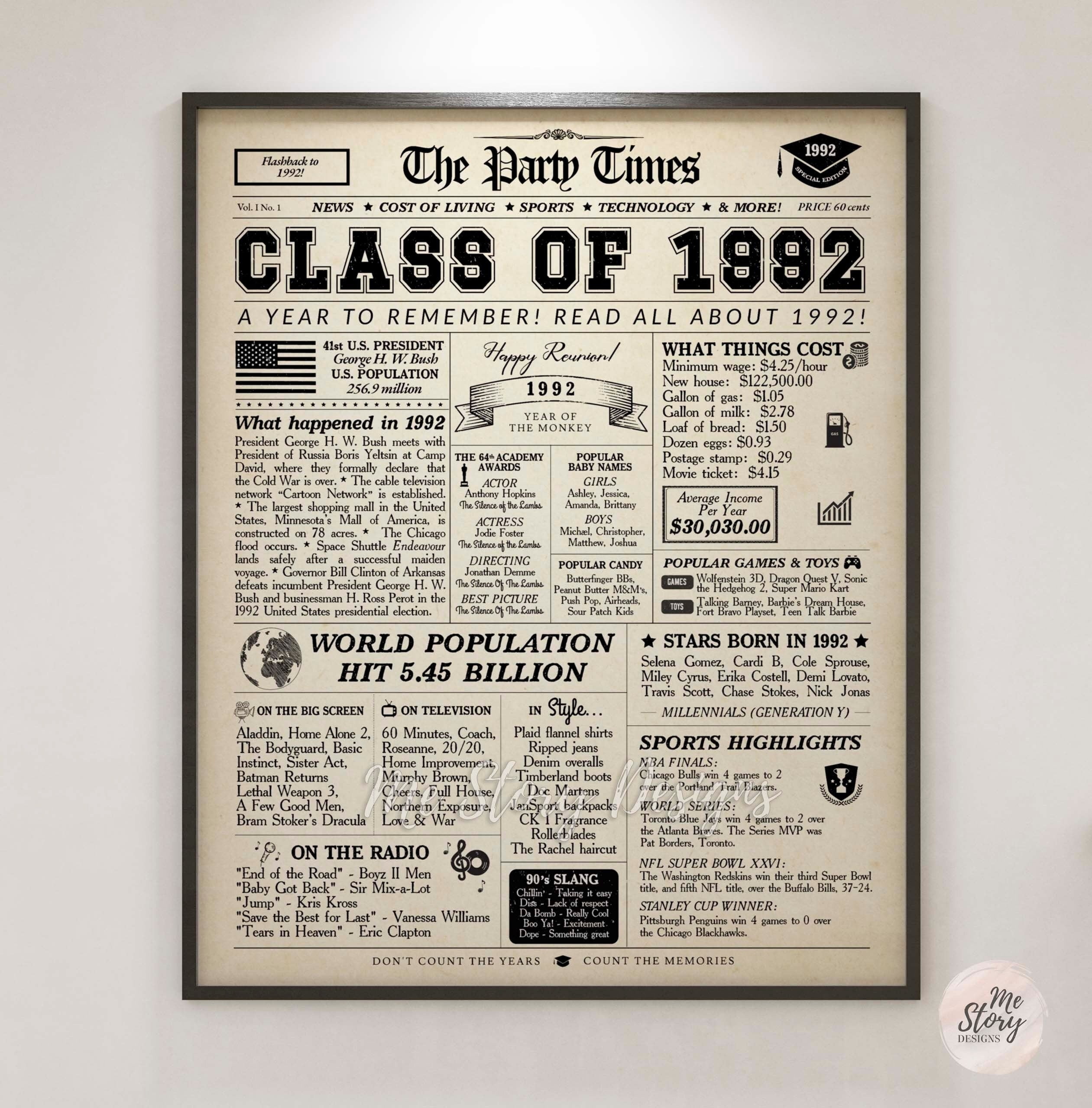 ValCoPo Class of 1992 NEWSPAPER Poster | 1992 Class Reunion | High ...