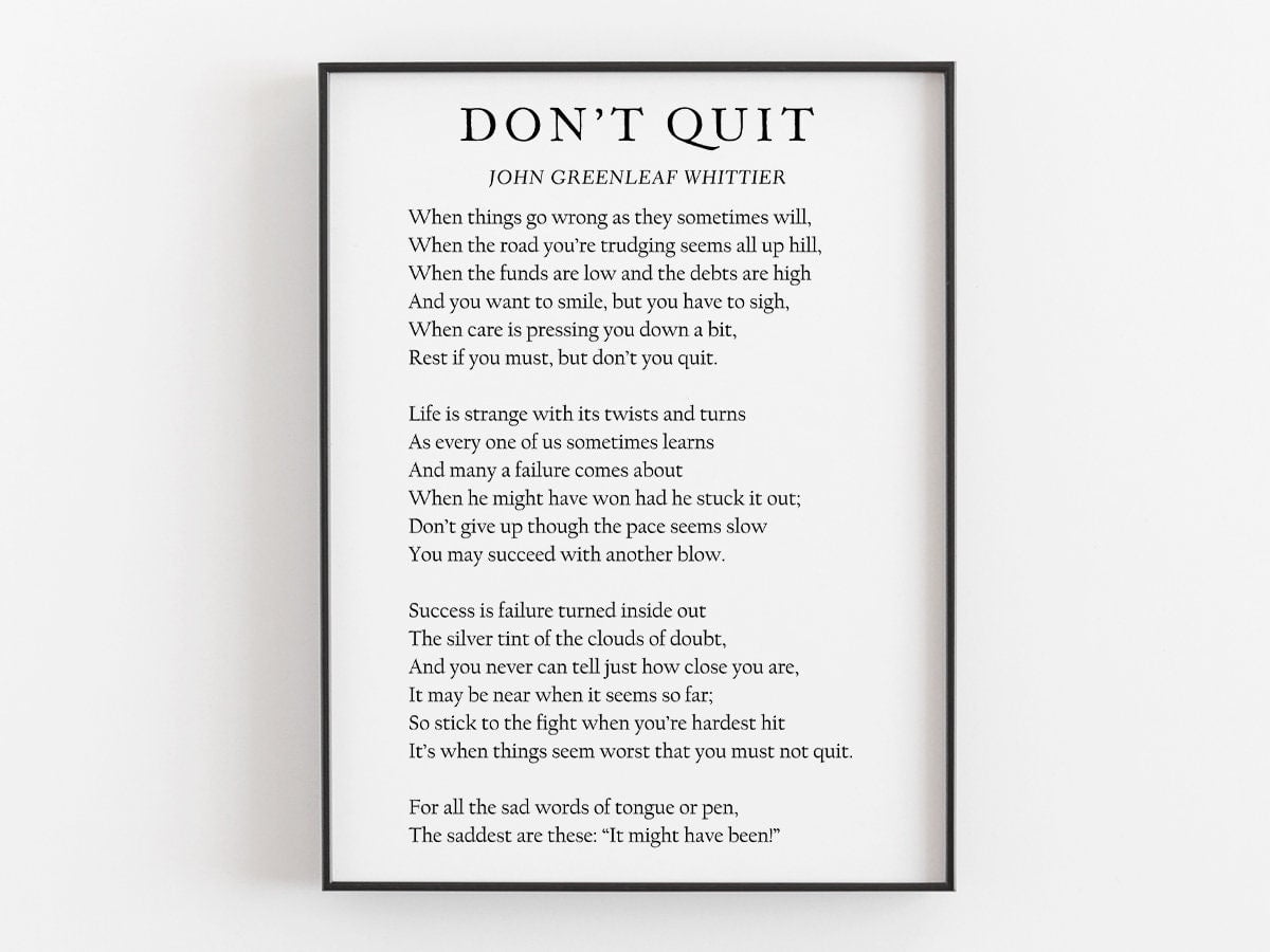 ValCoPo Don't Quit Poem By John Greenleaf Whittier Printable, Famous ...