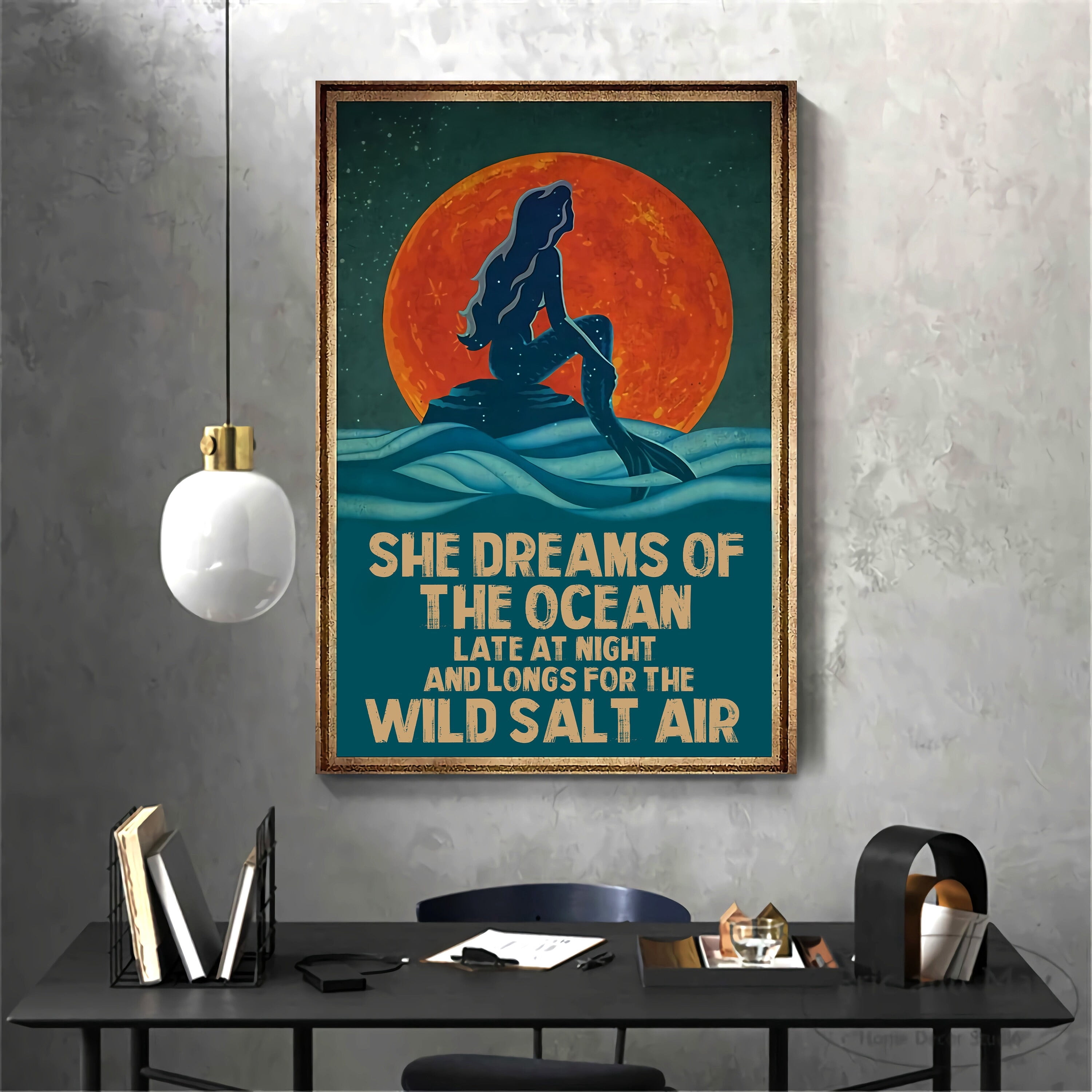 ValCoPo Mermaid Poster, She Dreams Of The Ocean Late At Night Poster ...
