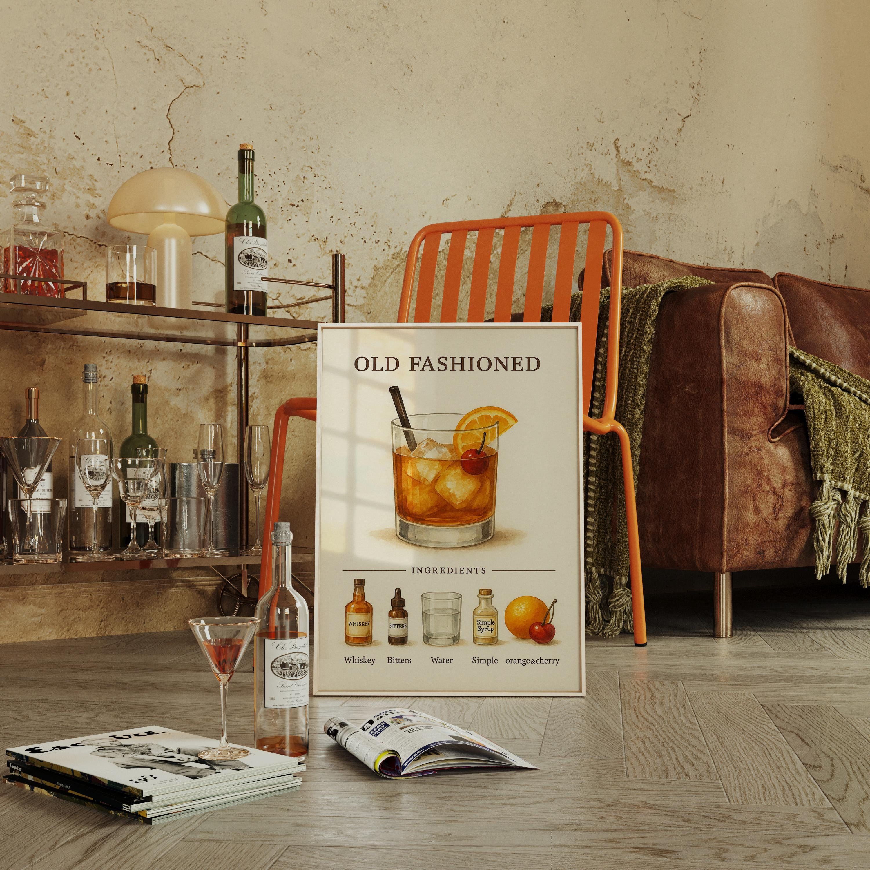 ValCoPo Old Fashioned Cocktail Ingredients Poster – Vintage Bar Wall ...