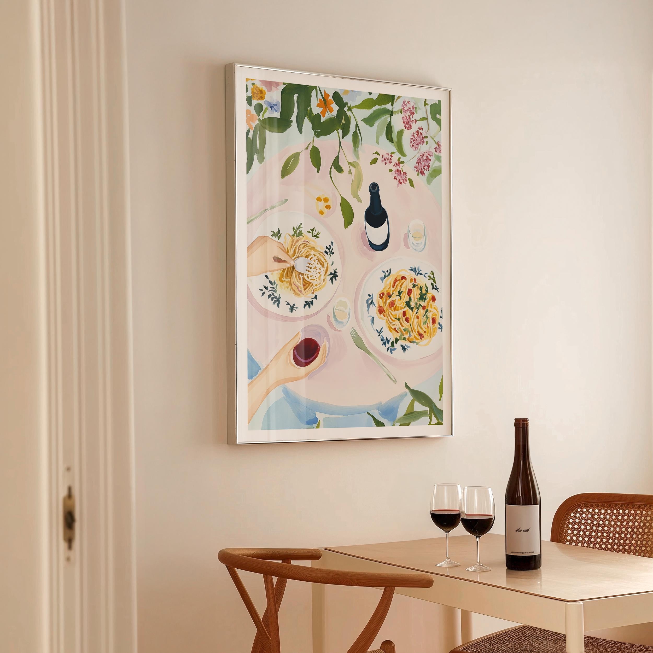 ValCoPo Romantic Pink Italian Pasta Dinner Poster | Dainty ...