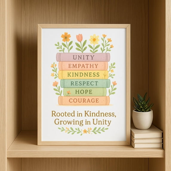 ValCoPo Rooted in Kindness Wall Art – Book Stack Print with Flowers ...