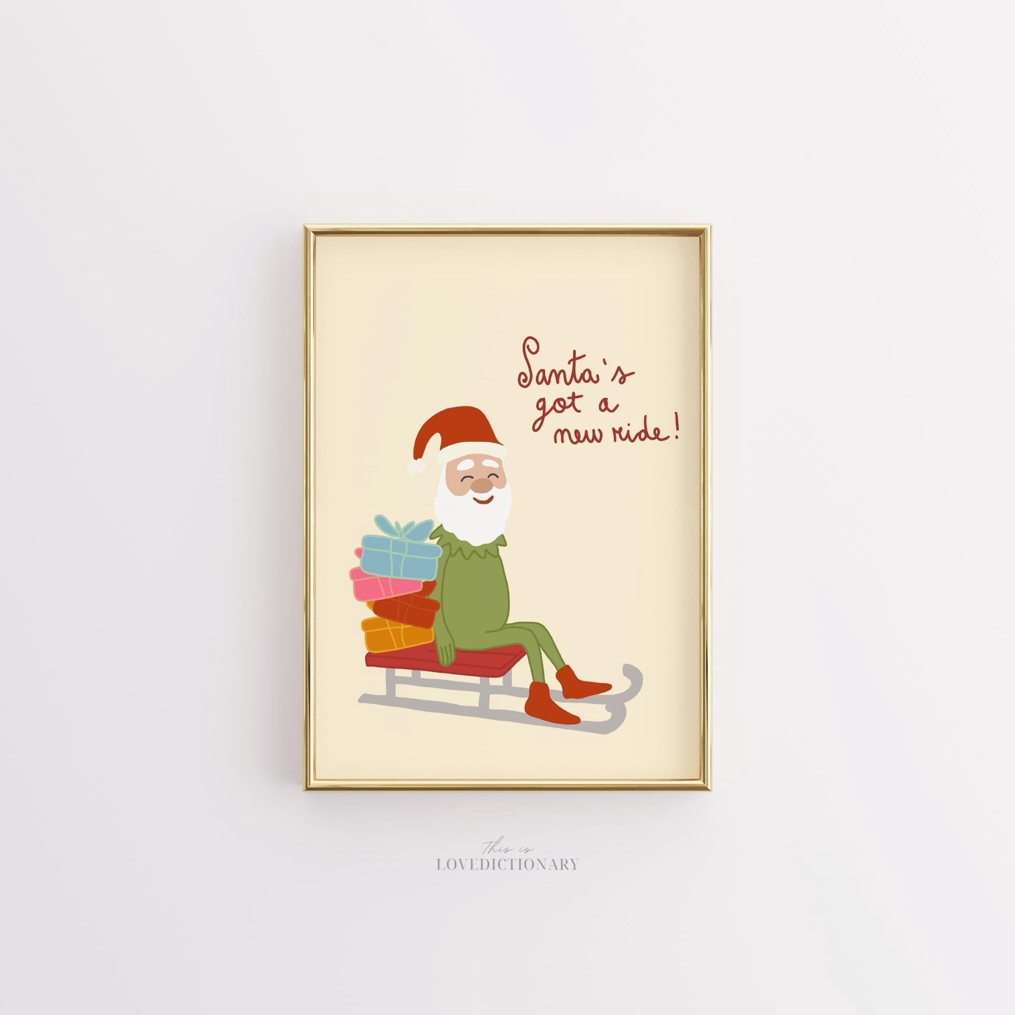 ValCoPo Scandi Santa Wall Art, Funny Christmas, Santa on Sled, Nordic ...