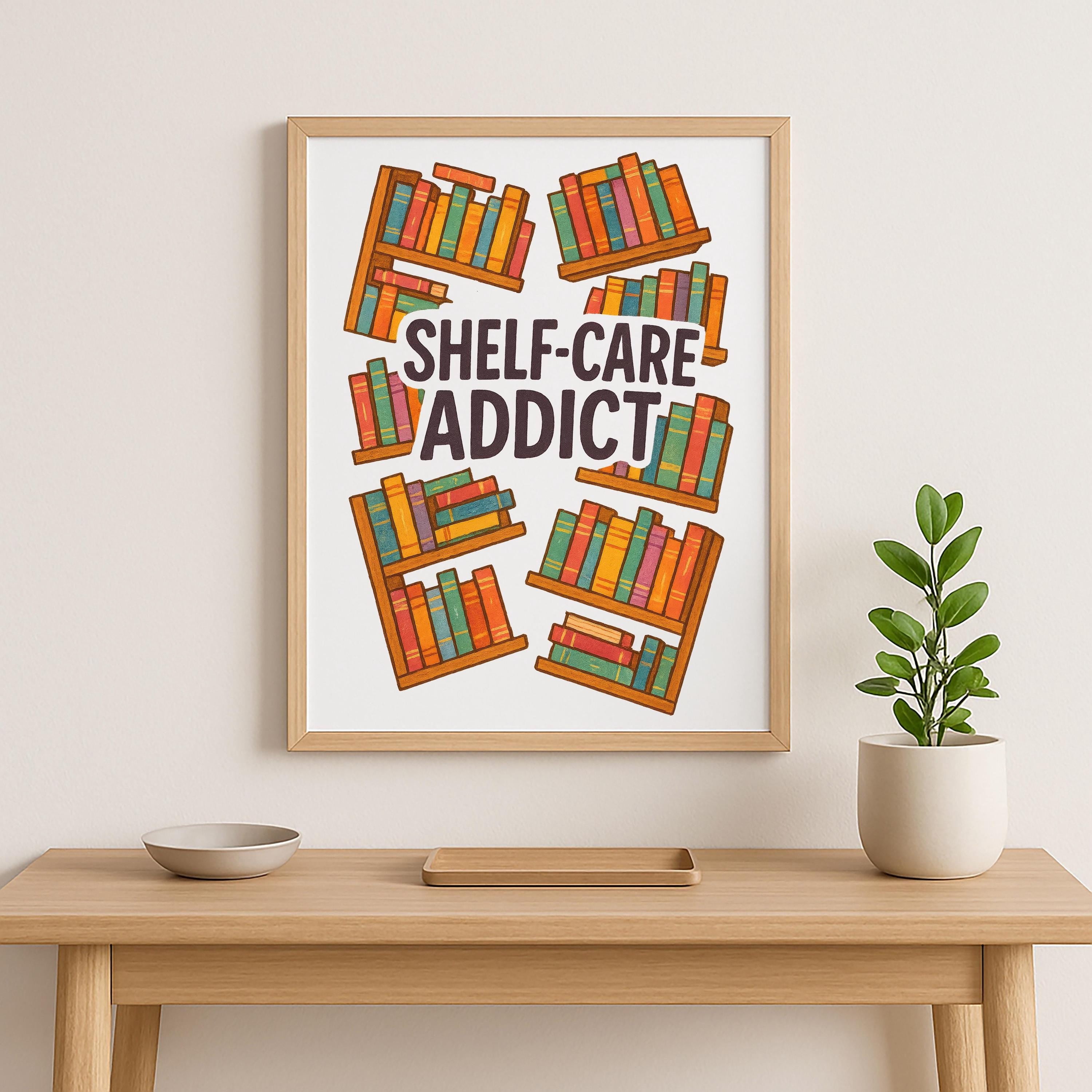 ValCoPo Shelf Care Addict Wall Art – Book Lover – Retro Library Decor ...