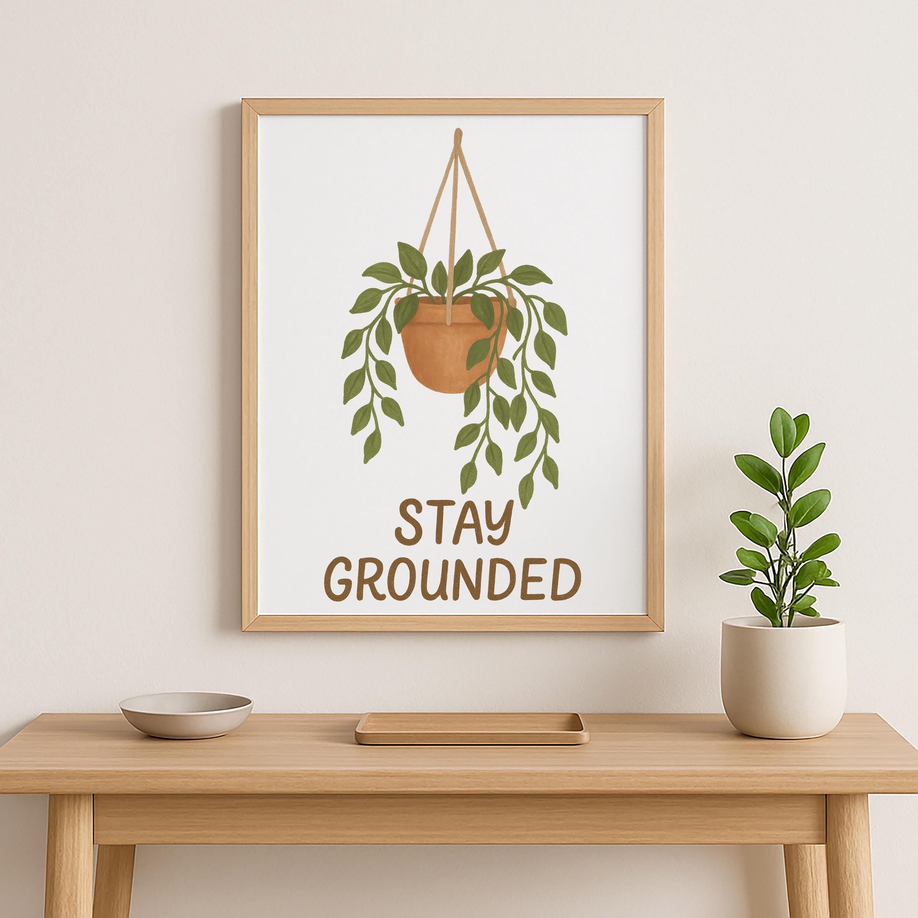 ValCoPo Stay Grounded Hanging Plant Wall Art – Whimsical Potted Plant ...