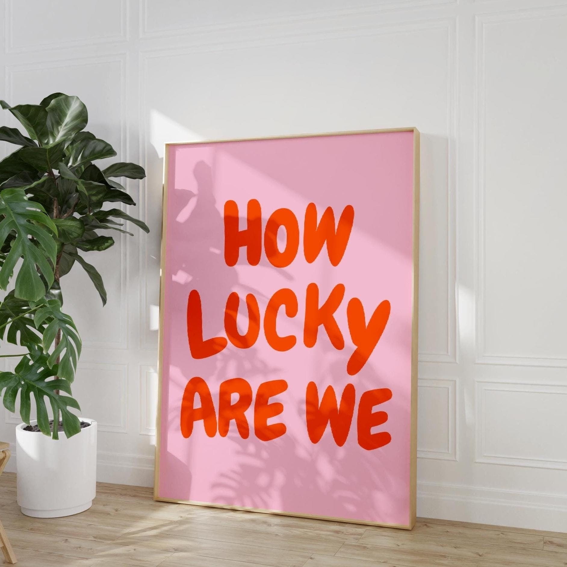 ValCoPo Trendy How Lucky Are We Wall Art Pink Orange Retro Aesthetic ...