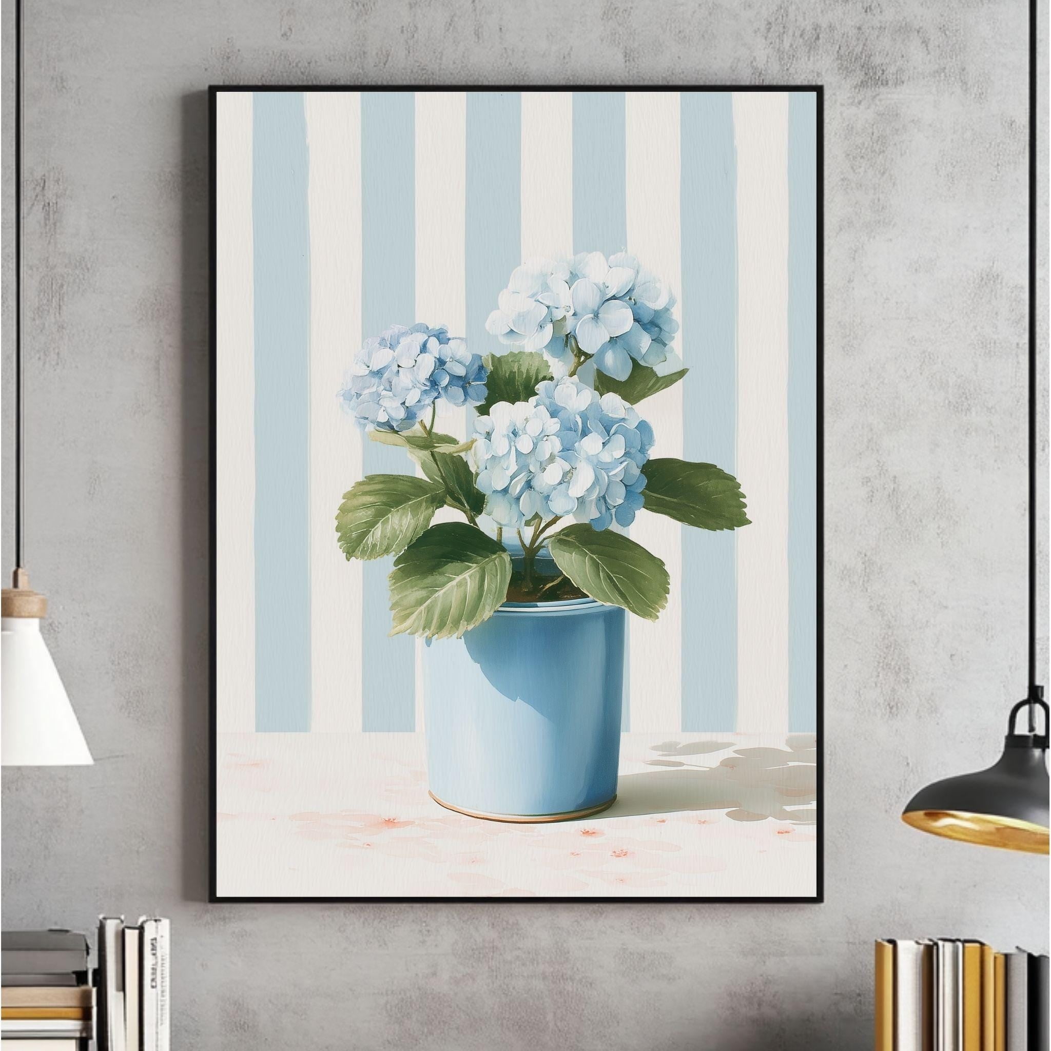 ValCoPo Watercolor Hydrangea Wall Art, Blue Hydrangea Print, Coastal ...