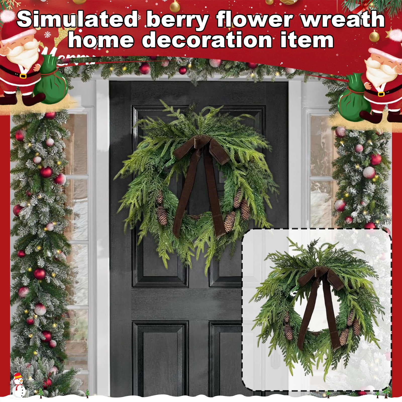 ValHome 20" Artificial Norfolk Pine Christmas Wreath with Bow – Real ...
