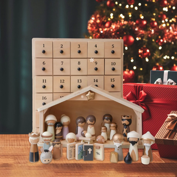 ValHome 25-Day Wooden Nativity Advent Calendar with Stable – Complete ...