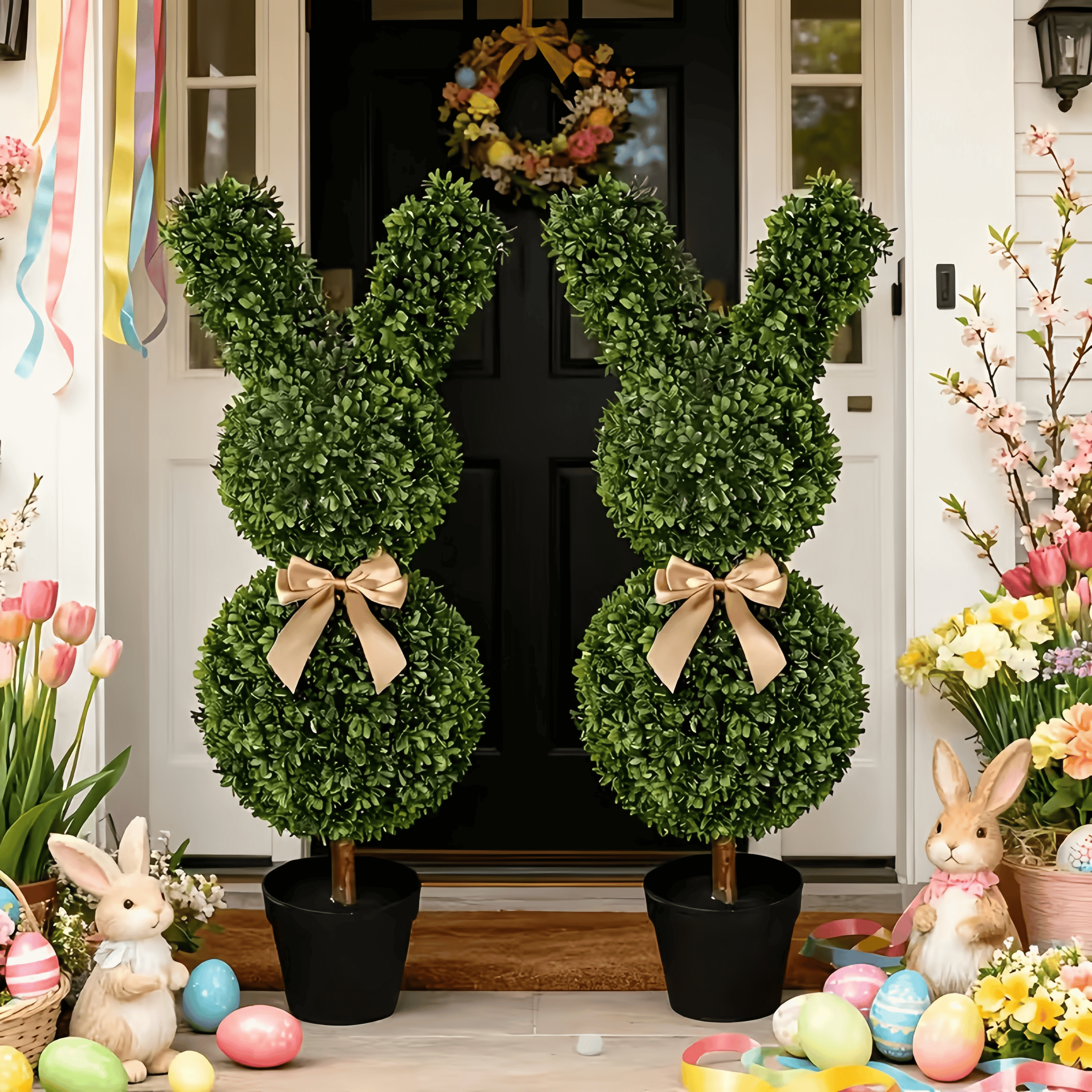 ValHome 3FT Easter Bunny Topiary Artificial Plants Outdoor - 35.4" Faux ...