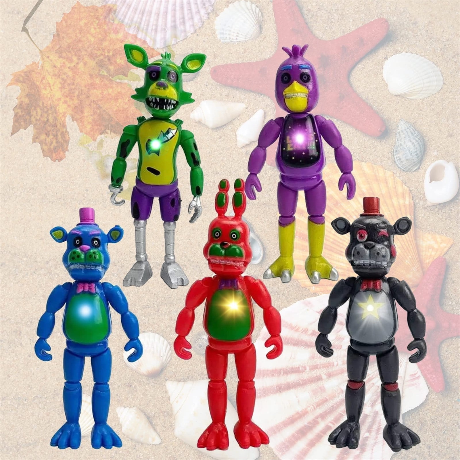 ERETOY 4" Fnaf Action Figures with Light, 5PCS Lefty Freddy Five Nights ...