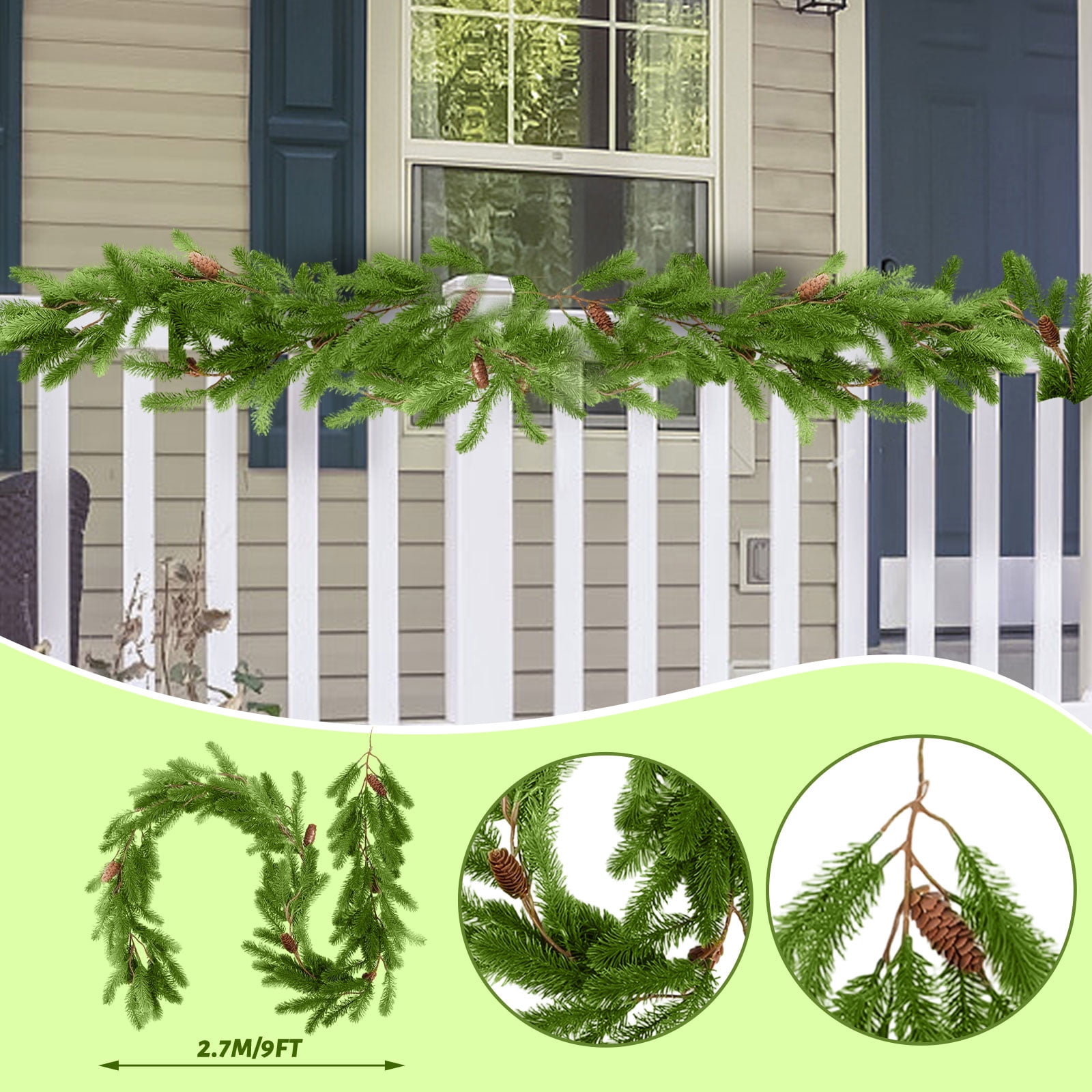 ValHome Artificial Norfolk Pine Christmas Garland - 9FT Real Touch PE ...