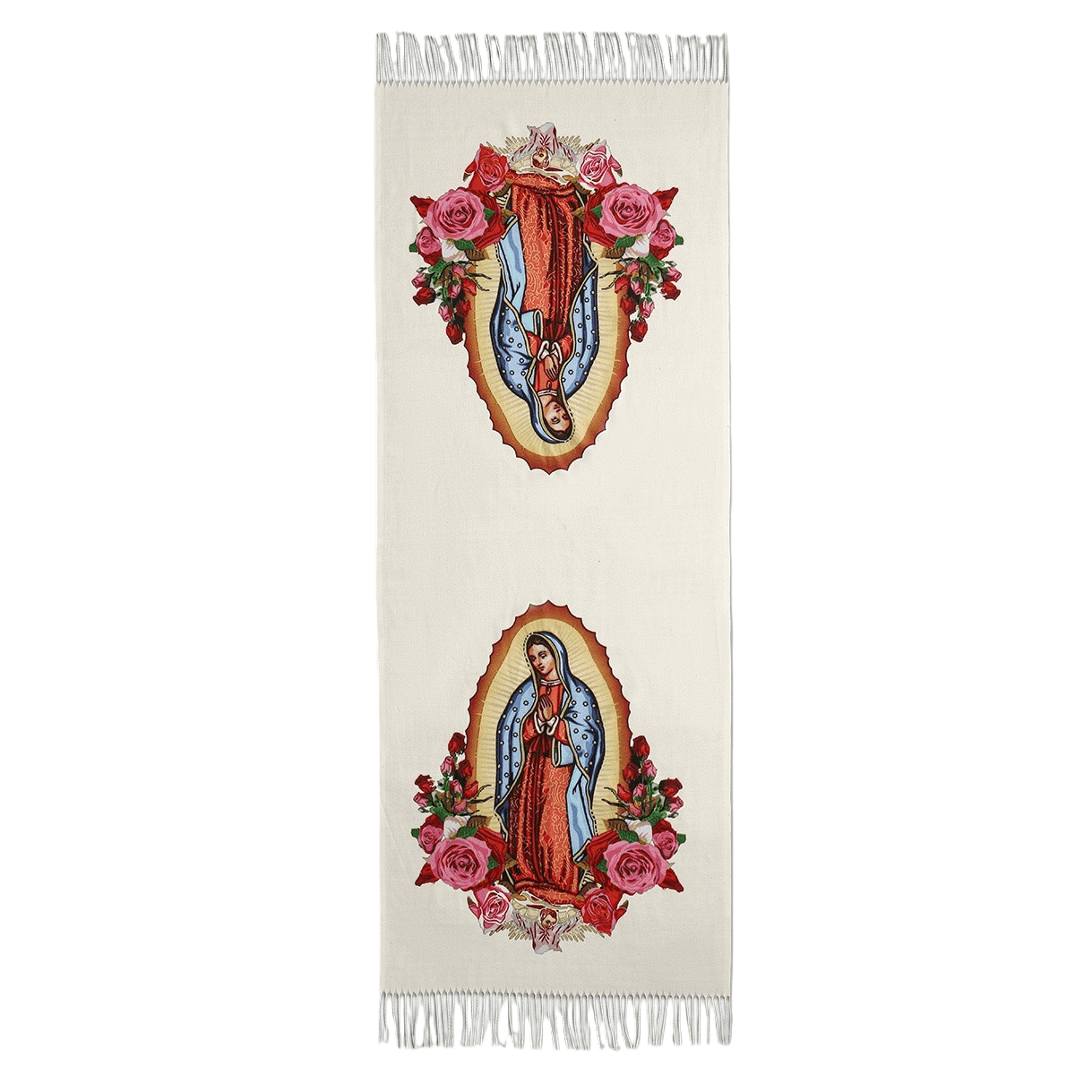 ValHome Cream White Virgin Mary Prayer Shawl with Roses - Catholic ...