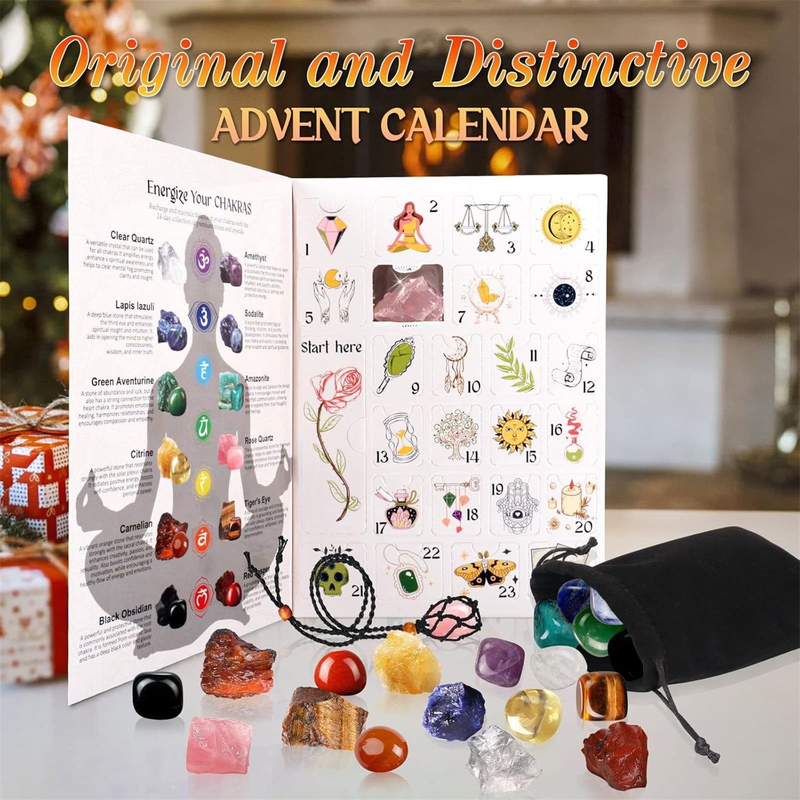 ValHome Crystal Advent Calendar 2025 - 24 Natural Gemstones & Chakra ...