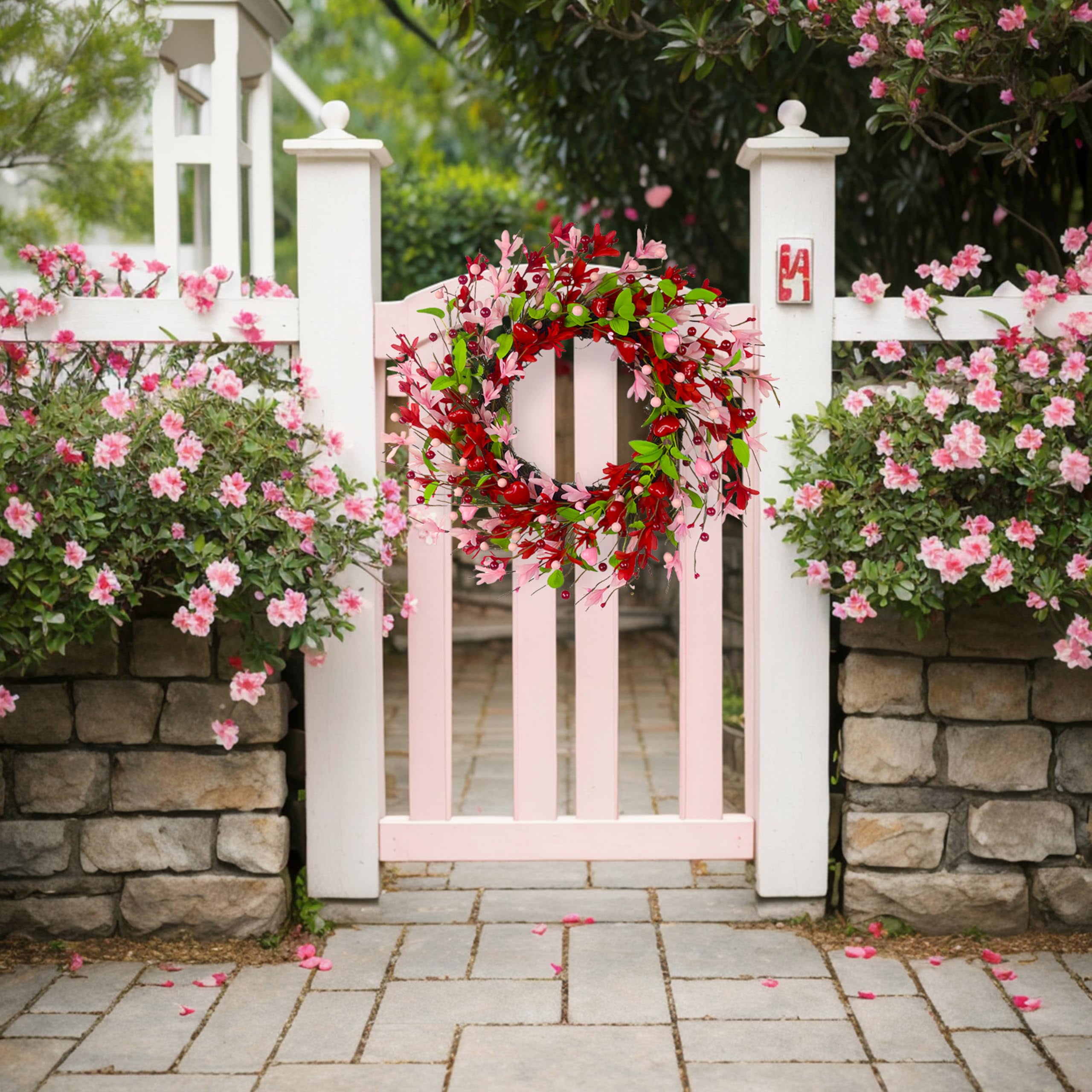 ValHome Red & Pink Valentine's Day Floral Wreath - 20" Romantic ...