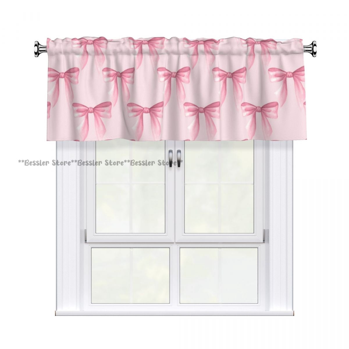 Valance Cafe Window Rod Pocket Curtain Coquette Bows In Pastel Pink ...