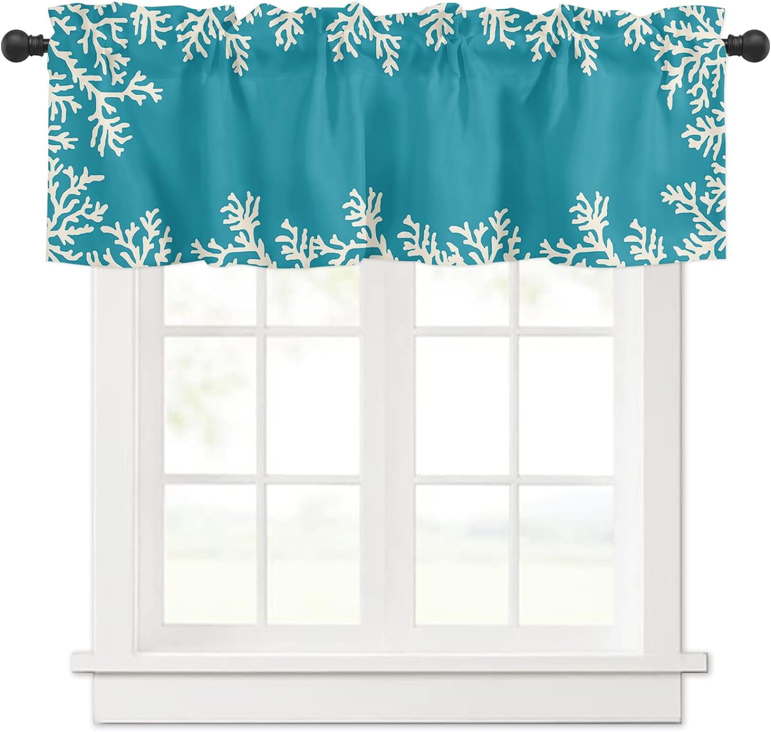 Valance Coral Beach Curtains for Kitchen Window Aqua Ocean Theme Teal ...