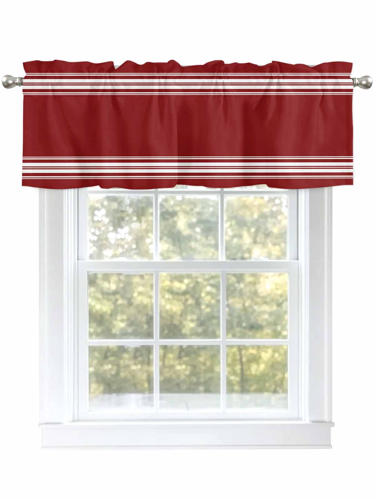 Valance Curtain Burgundy Red Stripe Kitchen Curtain for Window French ...