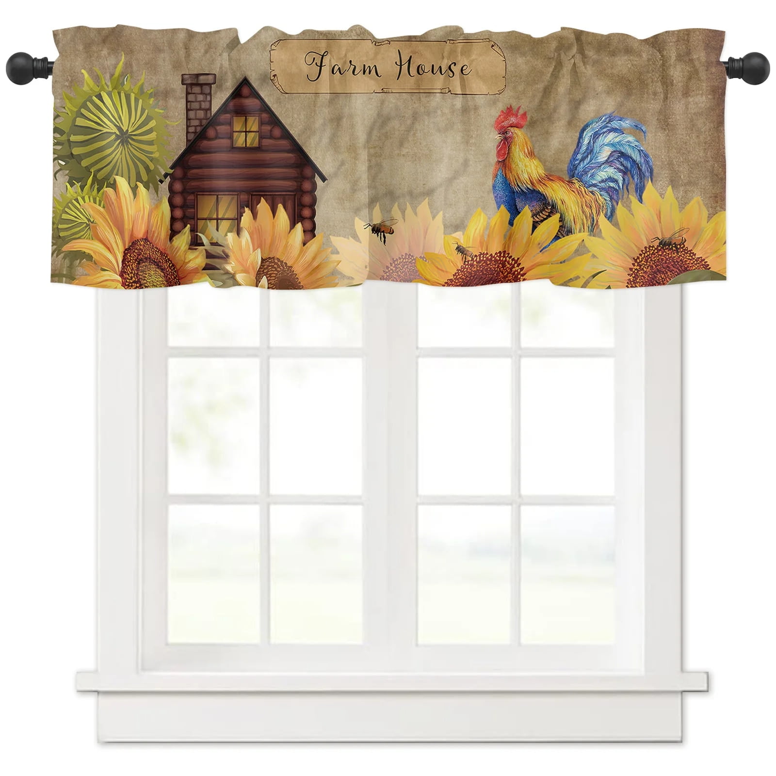 Valance Curtain Country Style Chicken Sunflower Red Plaid Short s ...