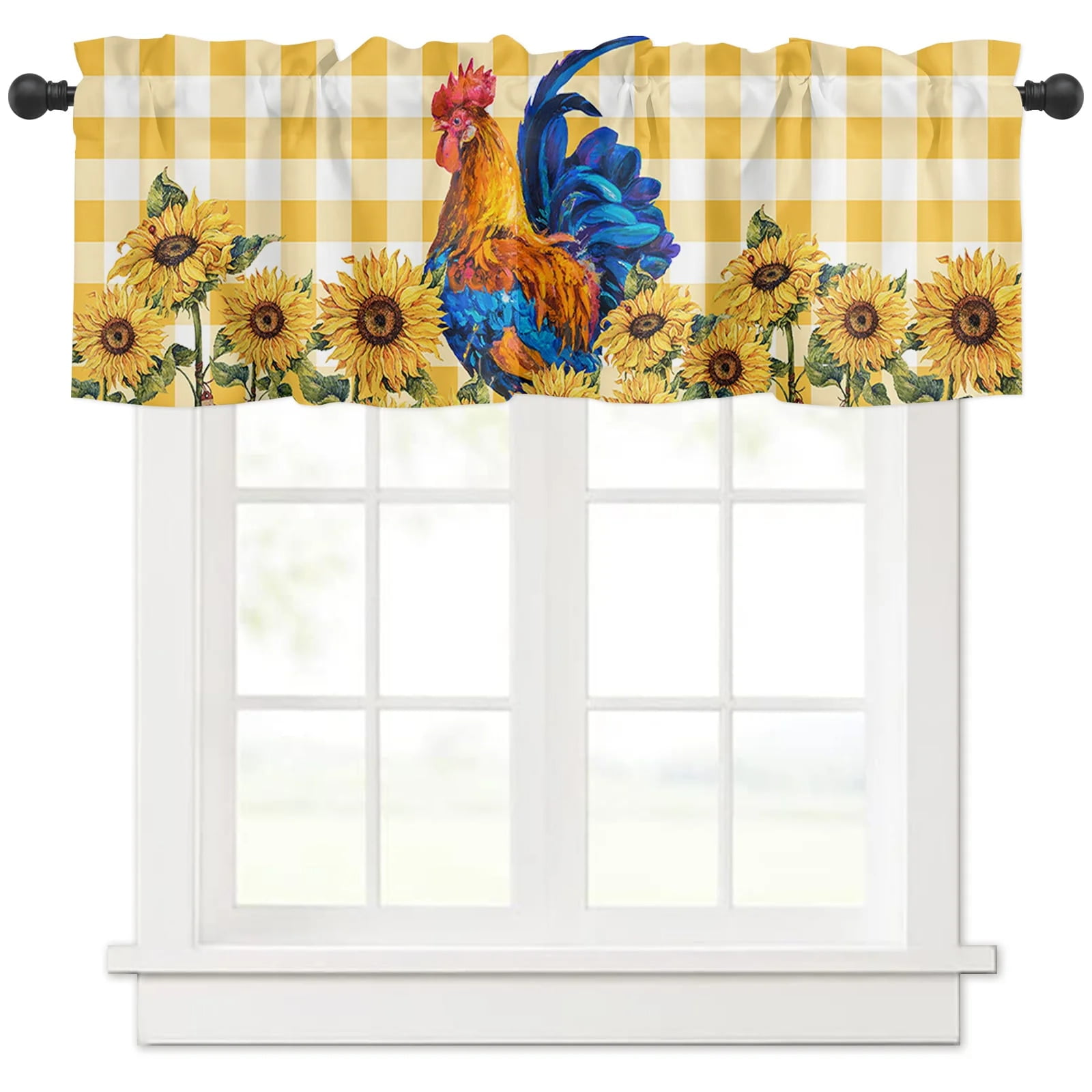 Valance Curtain Country Style Chicken Sunflower Red Plaid Short s ...