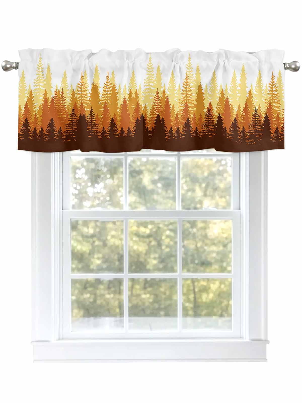 Valance Curtain Forest Tree Kitchen Curtain for Window Misty Forest ...