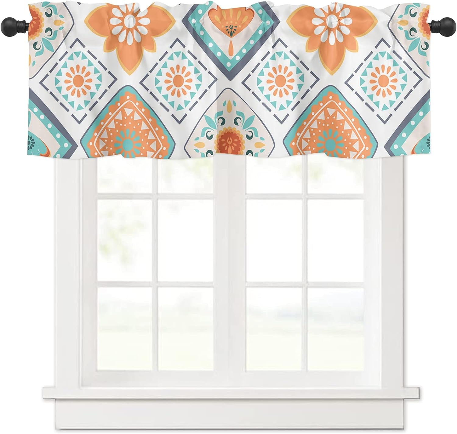 Valance Curtain for Kitchen Windows,Summer Orange Flower Boho Ethnic ...