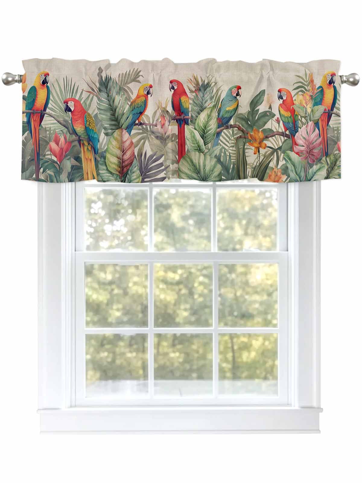 Valance Curtain Parrot Birds Branch Leaves Kitchen Curtain for Window ...