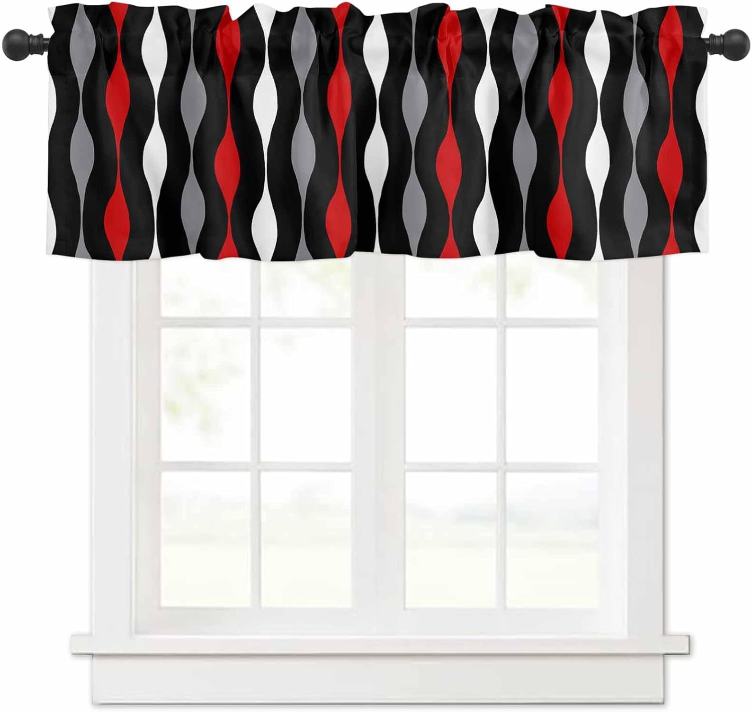 Valance Curtain Red Black Wavy Stripe Kithcen Curtians Window ...