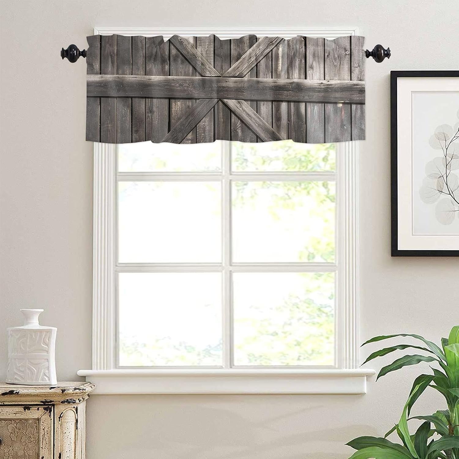 Valance Curtain Short Kitchen Valance for Windows, Vintage Wooden Door ...