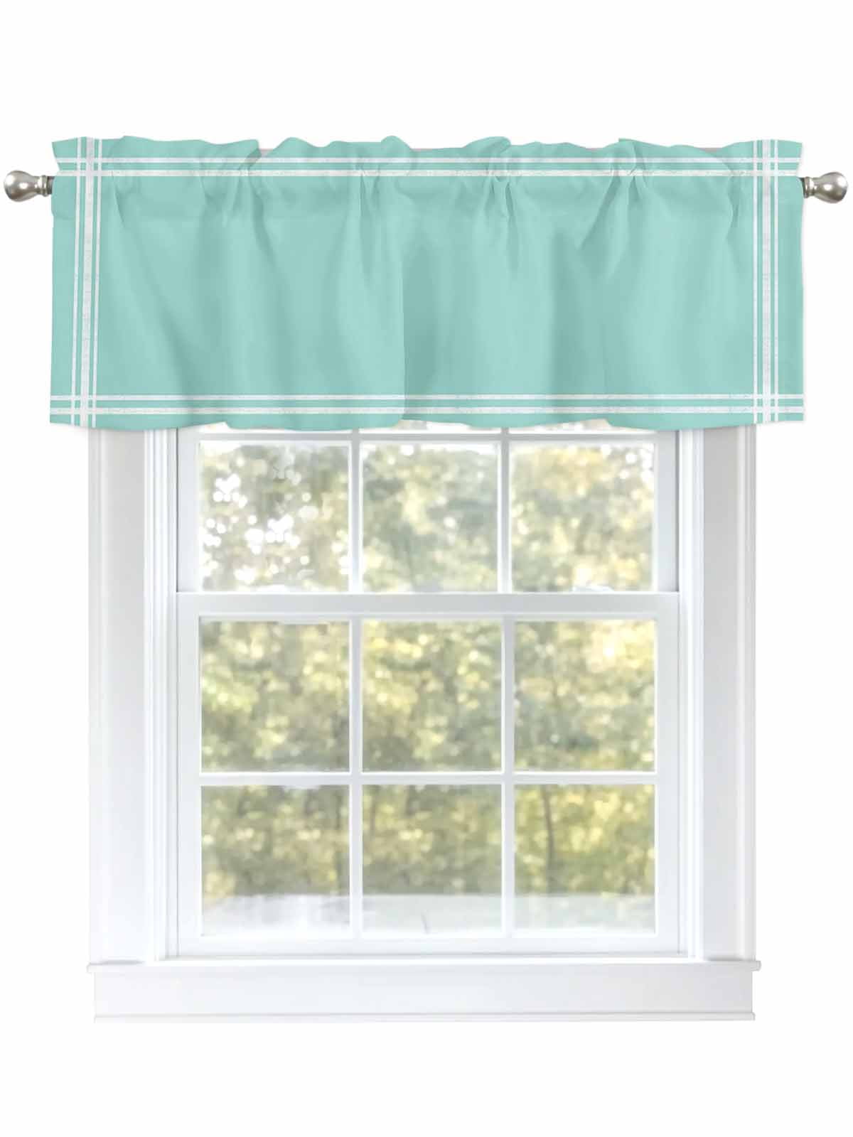Valance Curtain Solid Teal Color Kitchen Curtain for Window Light Cyan ...