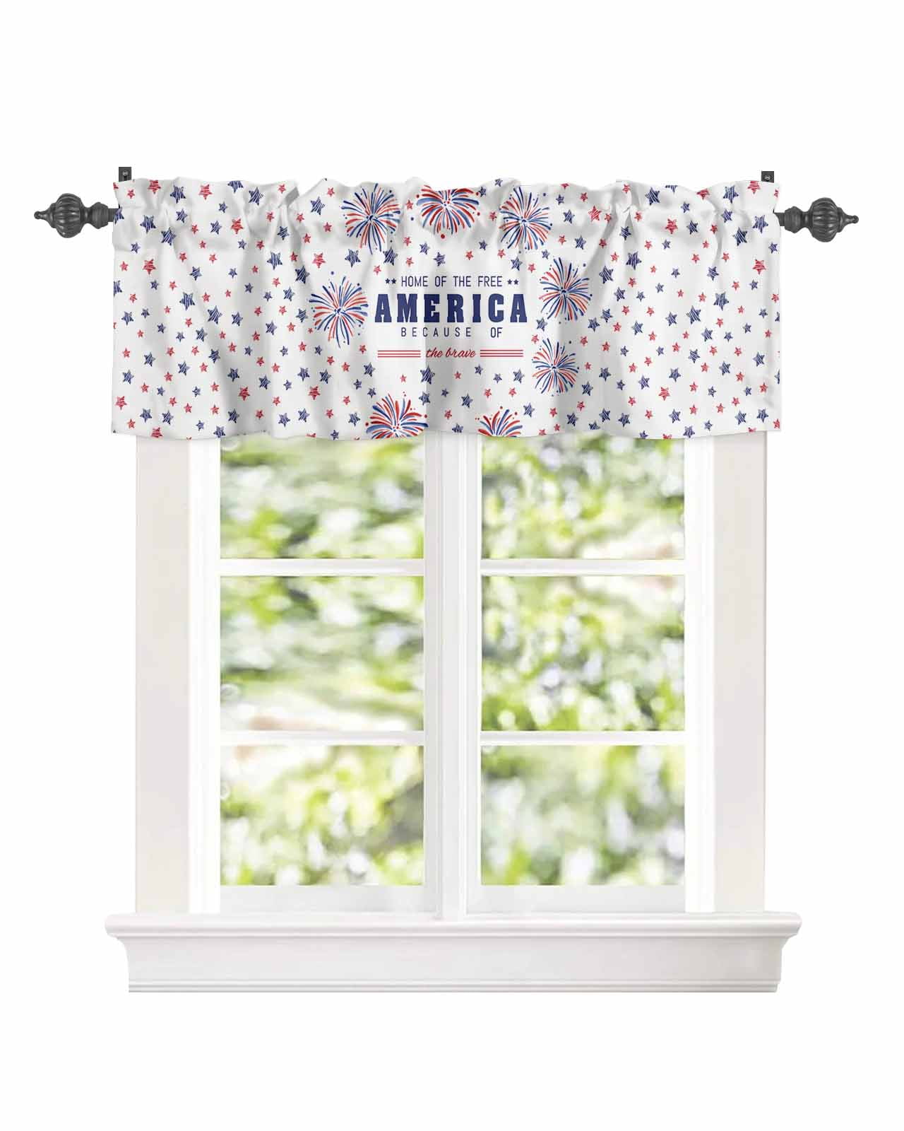 Valance Curtains, Independence Day America Stars Fireworks Red Blue ...