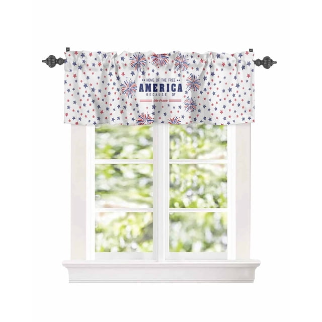 Valance Curtains, Independence Day America Stars Fireworks Red Blue ...
