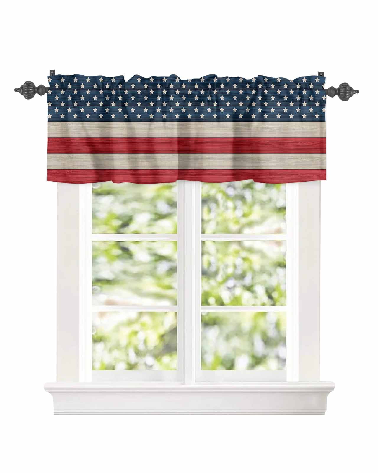 Valance Curtains, Independence Day American Flag Five Pointed Star Wood ...