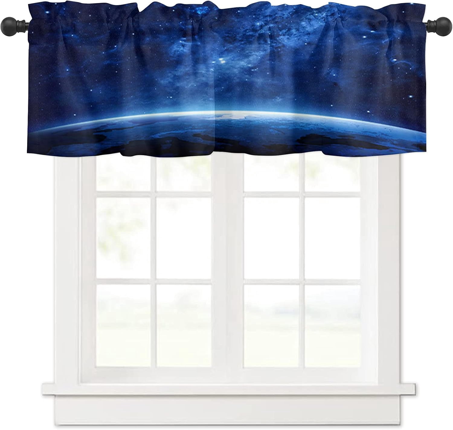Valance Curtains for Kitchen Window, Blue Universe Space Beautiful ...
