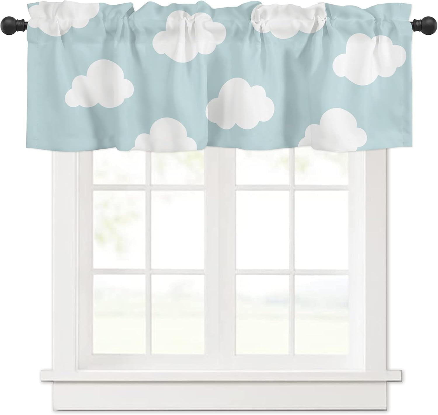 Valance Curtains for Kitchen Window, Blue White Cloud Cartoon Kids Rod ...