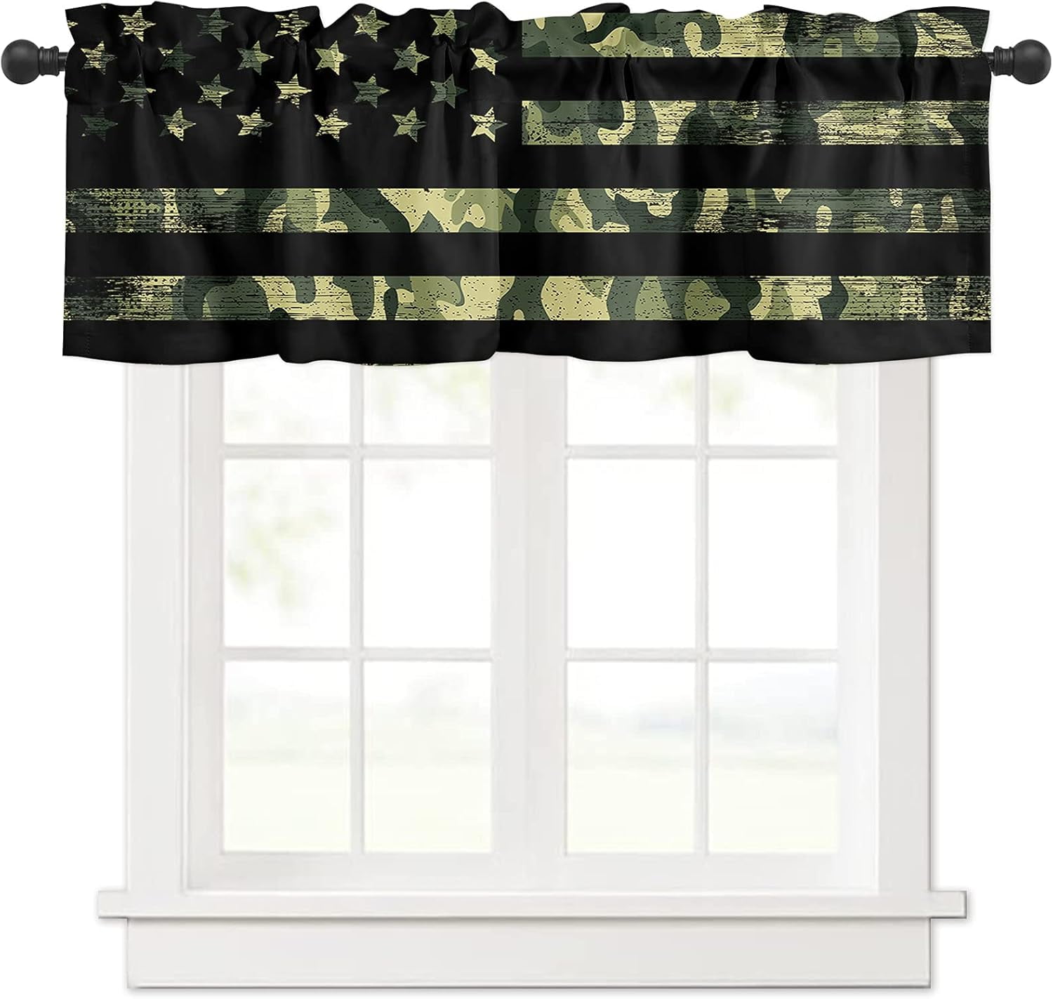 Valance Curtains for Kitchen Window, Rustic Green Camo Military Pattern ...