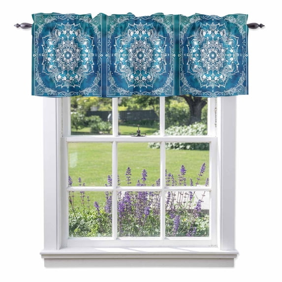 Valance Curtains for Kitchen Windows Abstract Blue Ethnic Tribal Flower ...