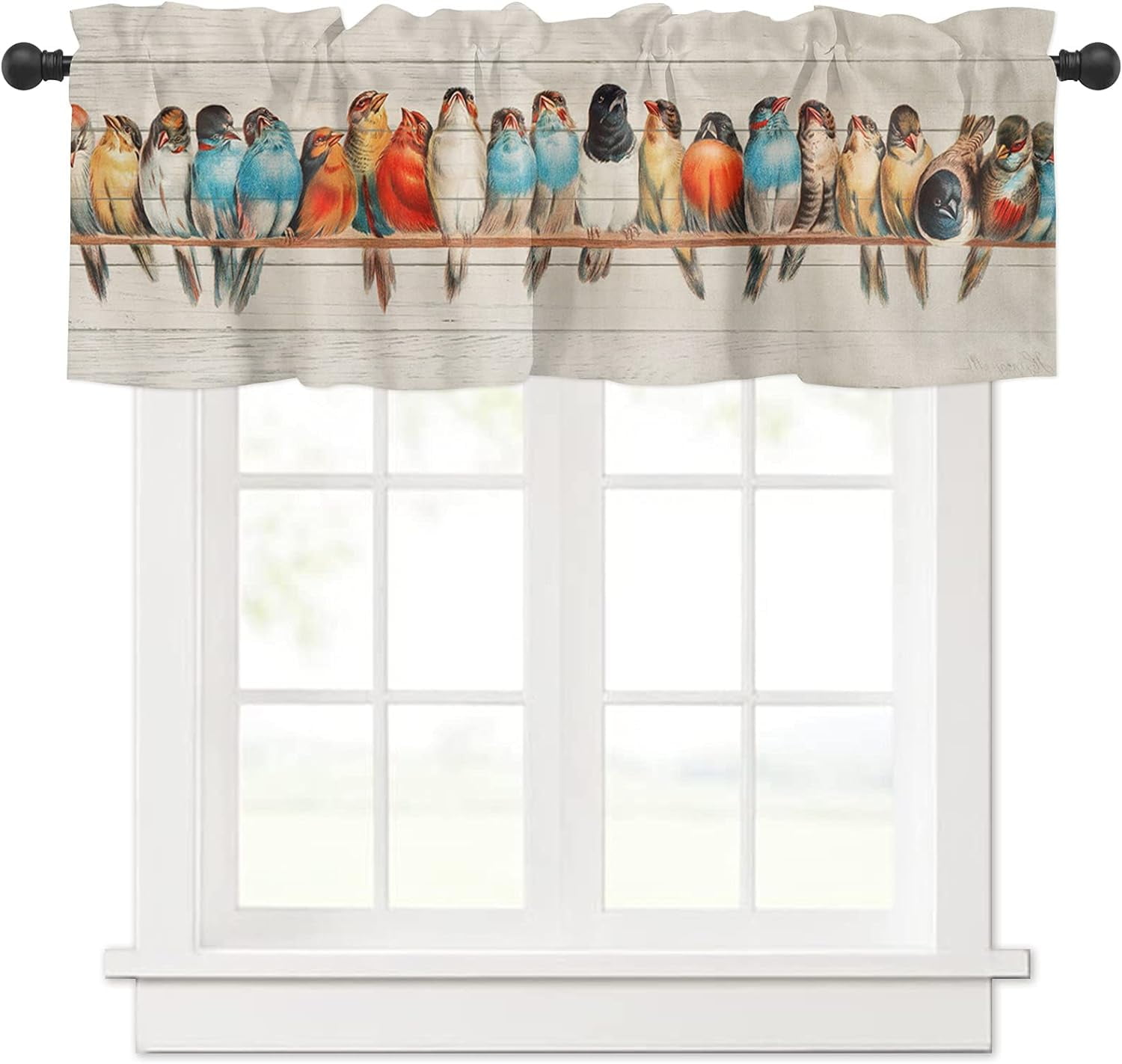 Valance Curtains for Kitchen Windows Cartoon Birds Window Valances Hand ...