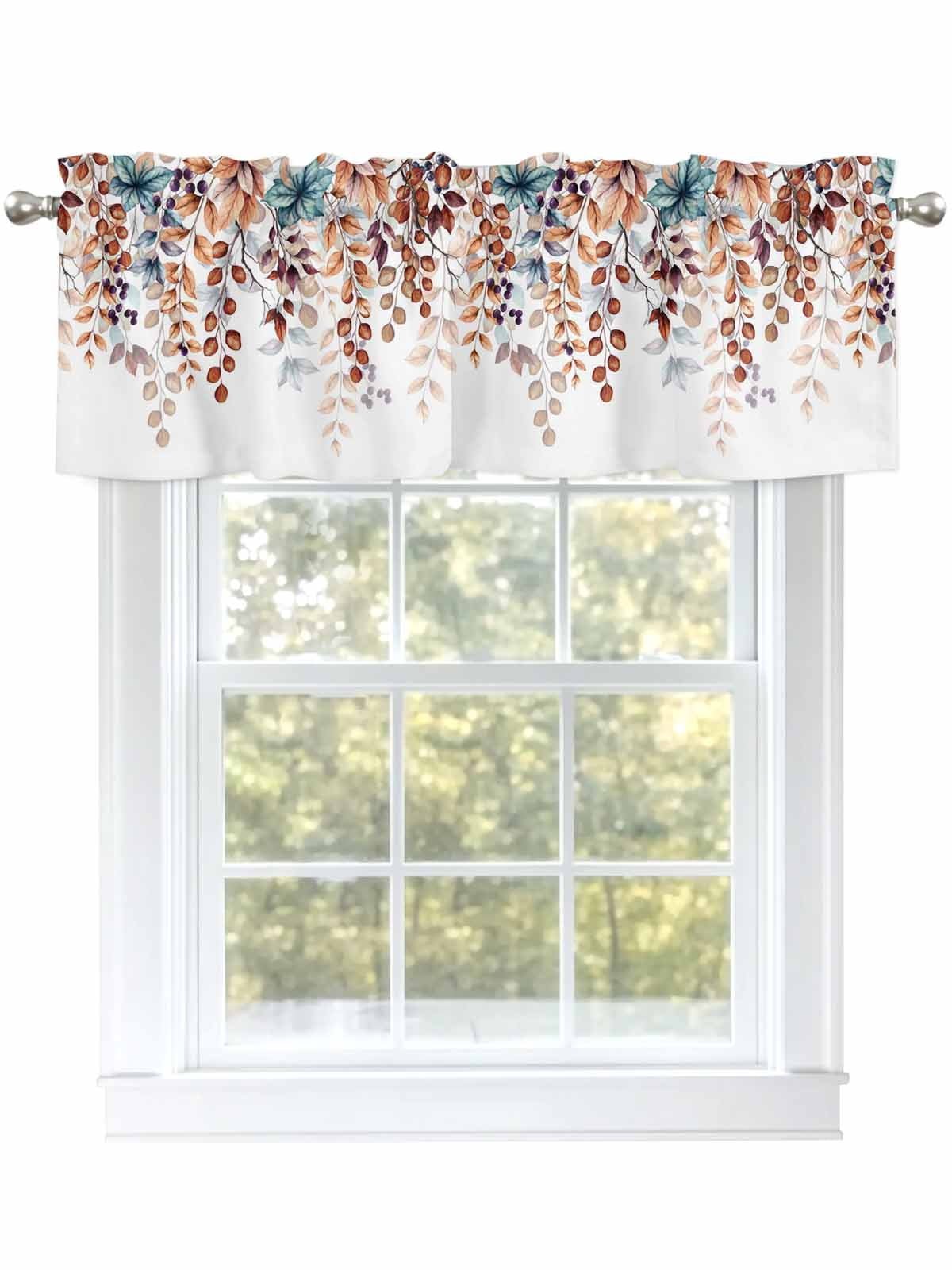 Valance Curtains for Kitchen Windows Fall Orange Watercolor Eucalyptus ...